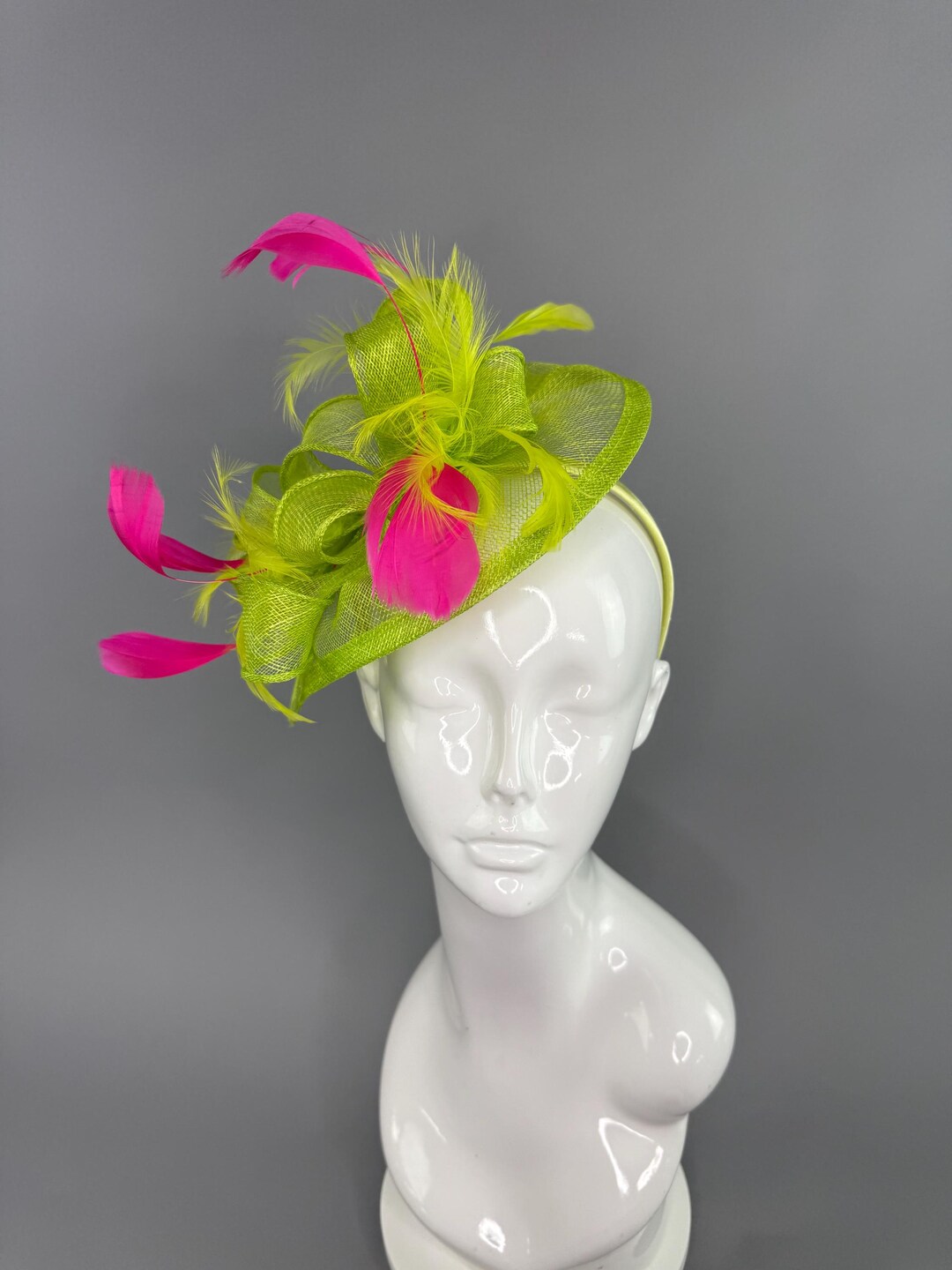 Pink and Neon Green Fascinator Kentucky Derby Hat, Tea Party Hat With ...