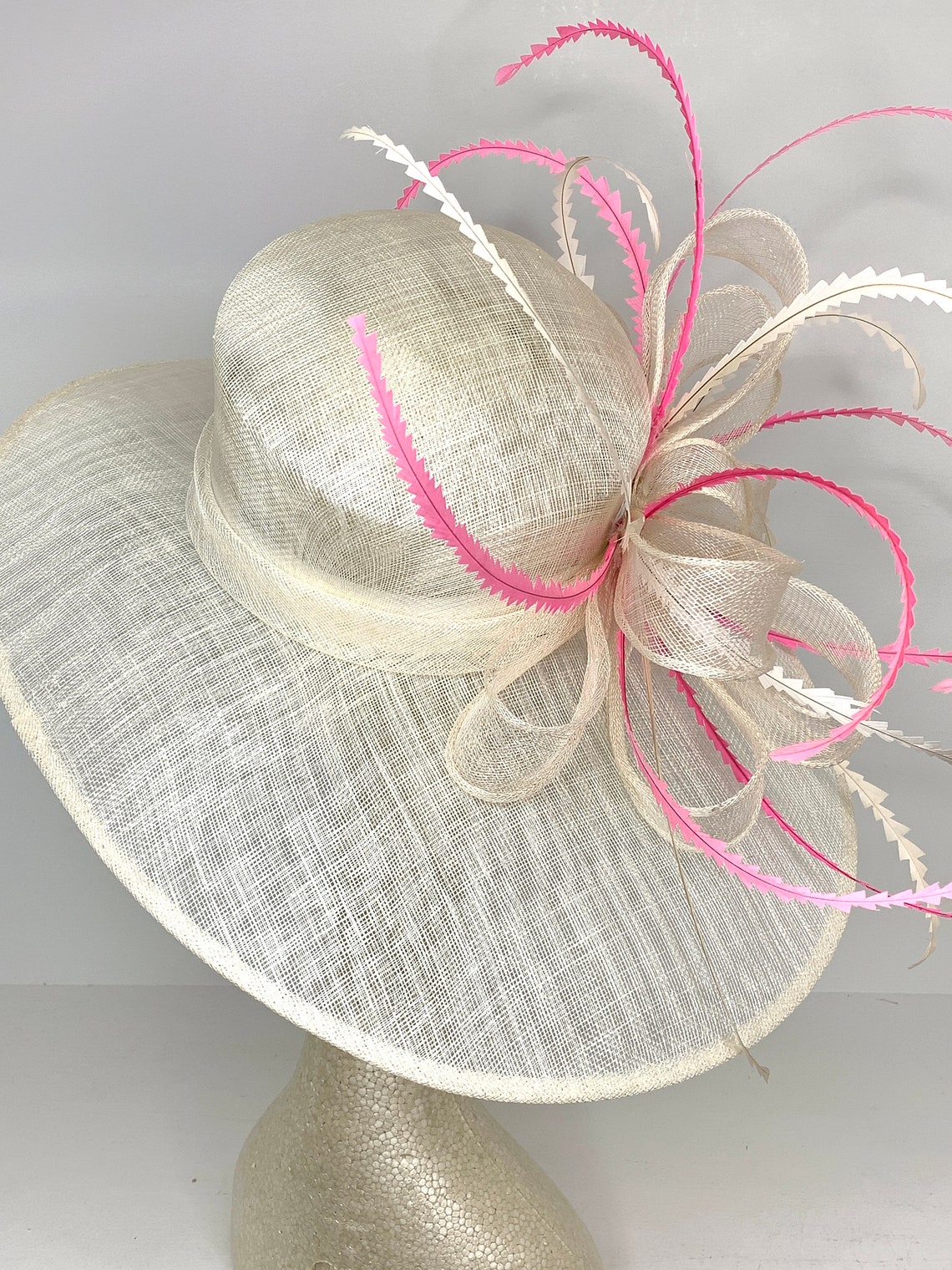 Ivory Derby Hat with Light Pink & Ivory Feathers Kentucky | Etsy