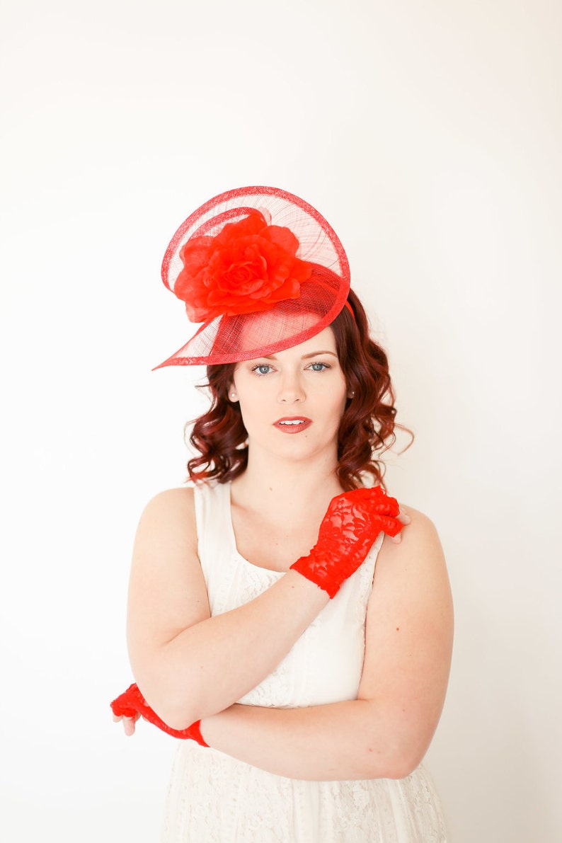 Red Rose Fascinator on headband Feather Free Fascinator Tea | Etsy