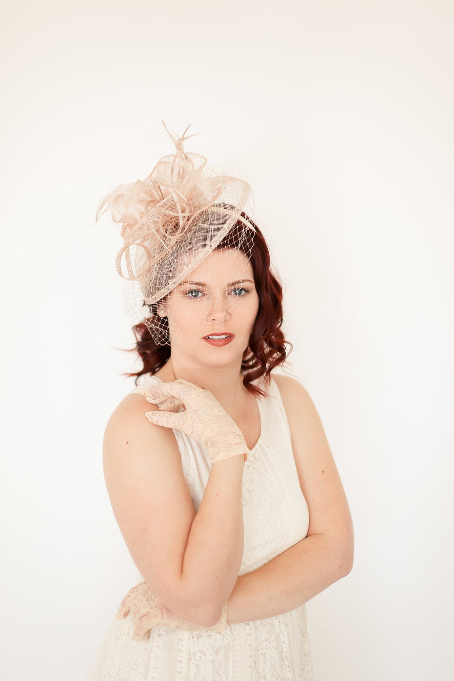 Nude Fascinator With Veil Tea Party Hat Church Hat Derby Hat Fancy ...