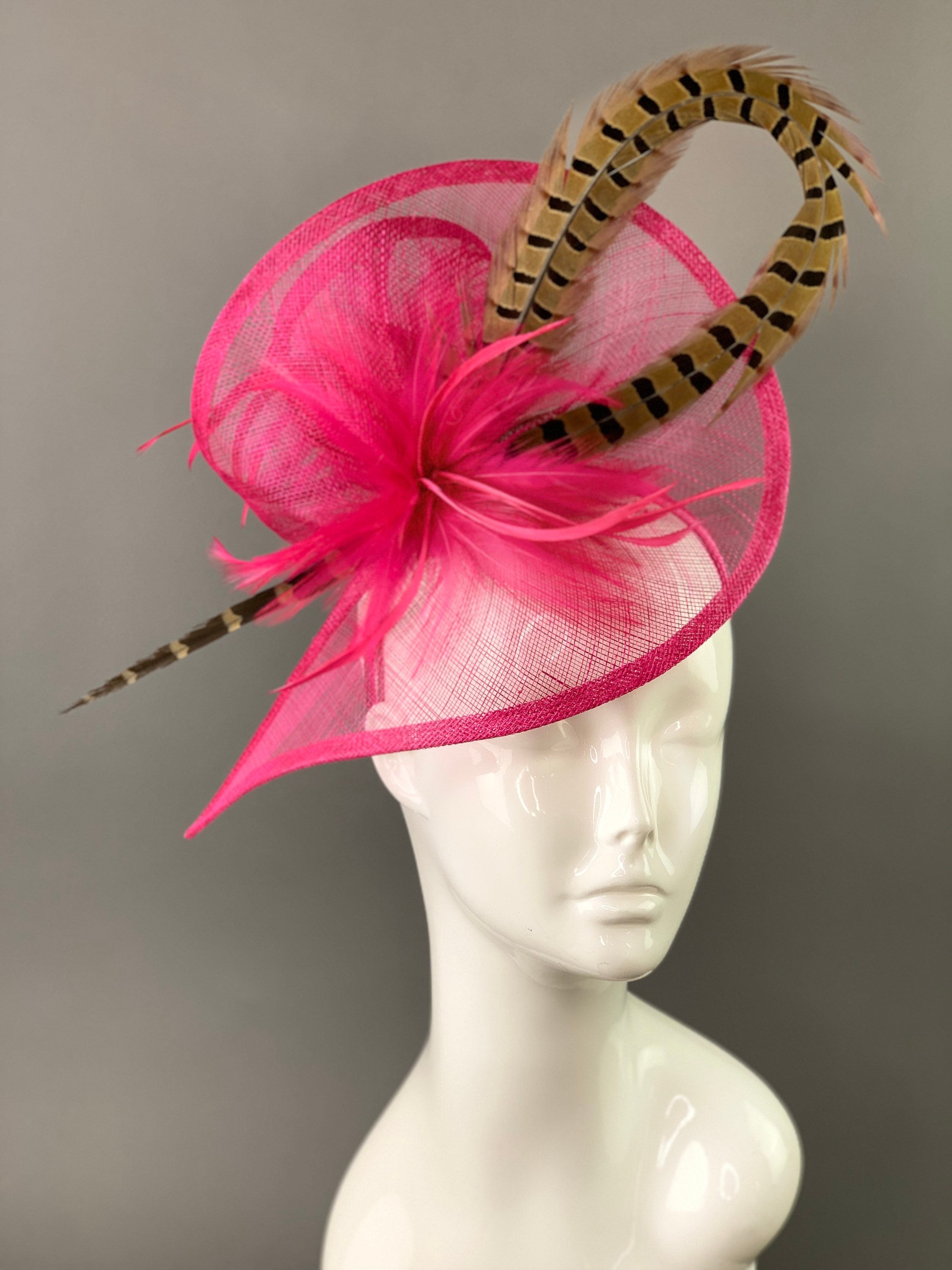 Fuchsia Pink Fascinator With Pheasant Feather Attaches With | Etsy