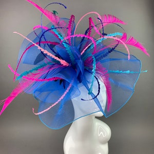 Turquoise Color Spray Crinoline Fascinator on Headband - Kentucky Derby ...