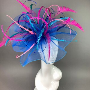 Turquoise Color Spray Crinoline Fascinator on Headband - Kentucky Derby ...