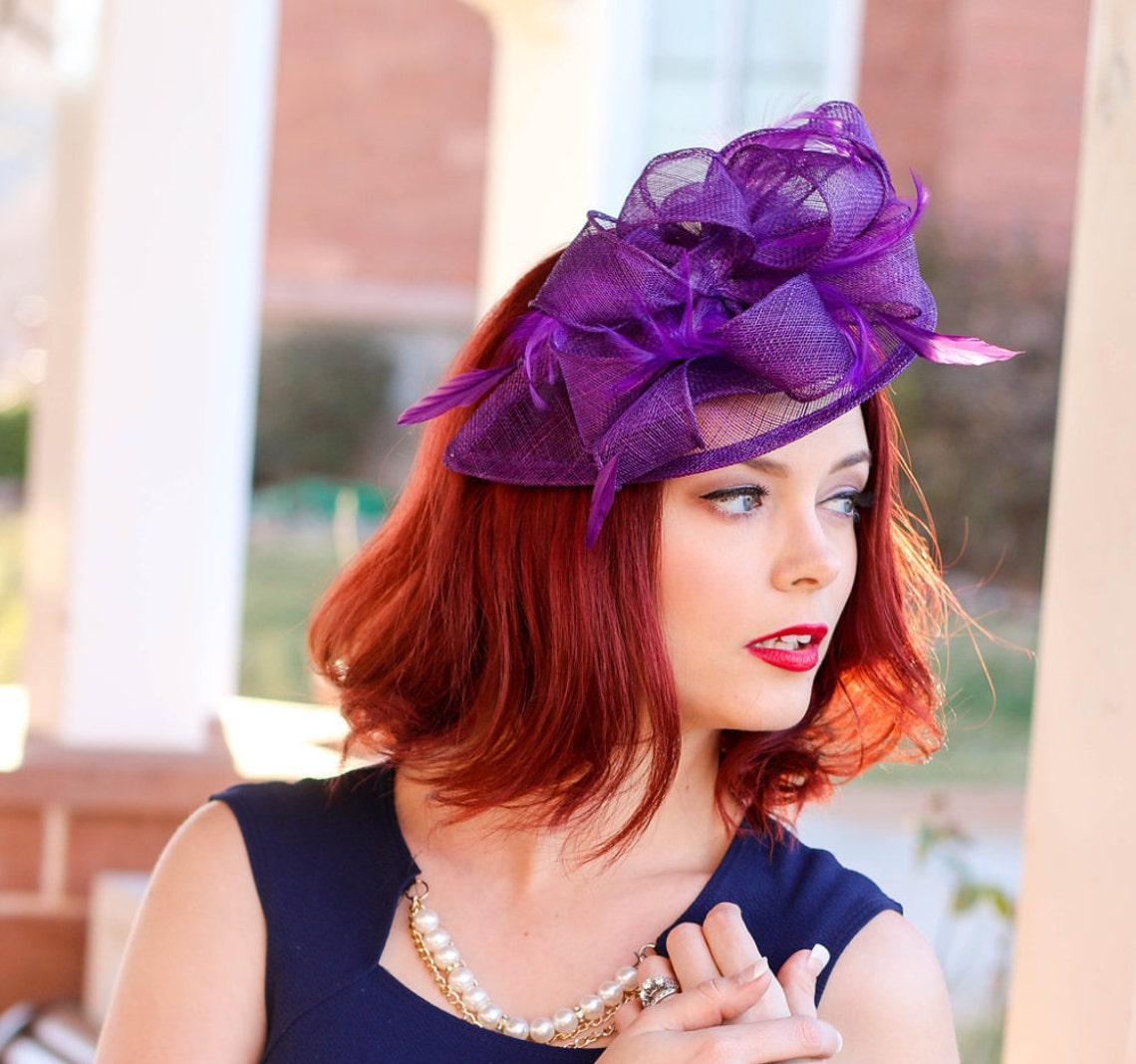 Purple Fascinator, the Kenni, Tea Party Hat, Church Hat, Kentucky Derby ...