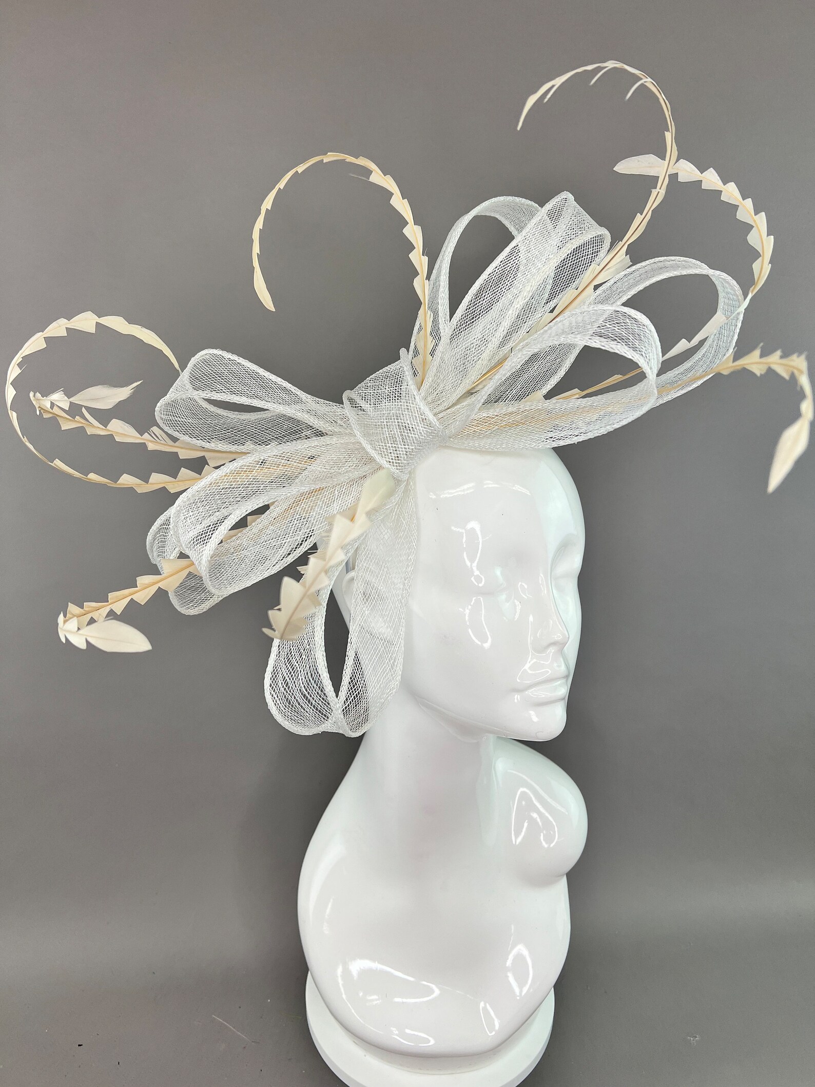 White Bow Fascinator on Headband, Kentucky Derby Hat, High Tea ...