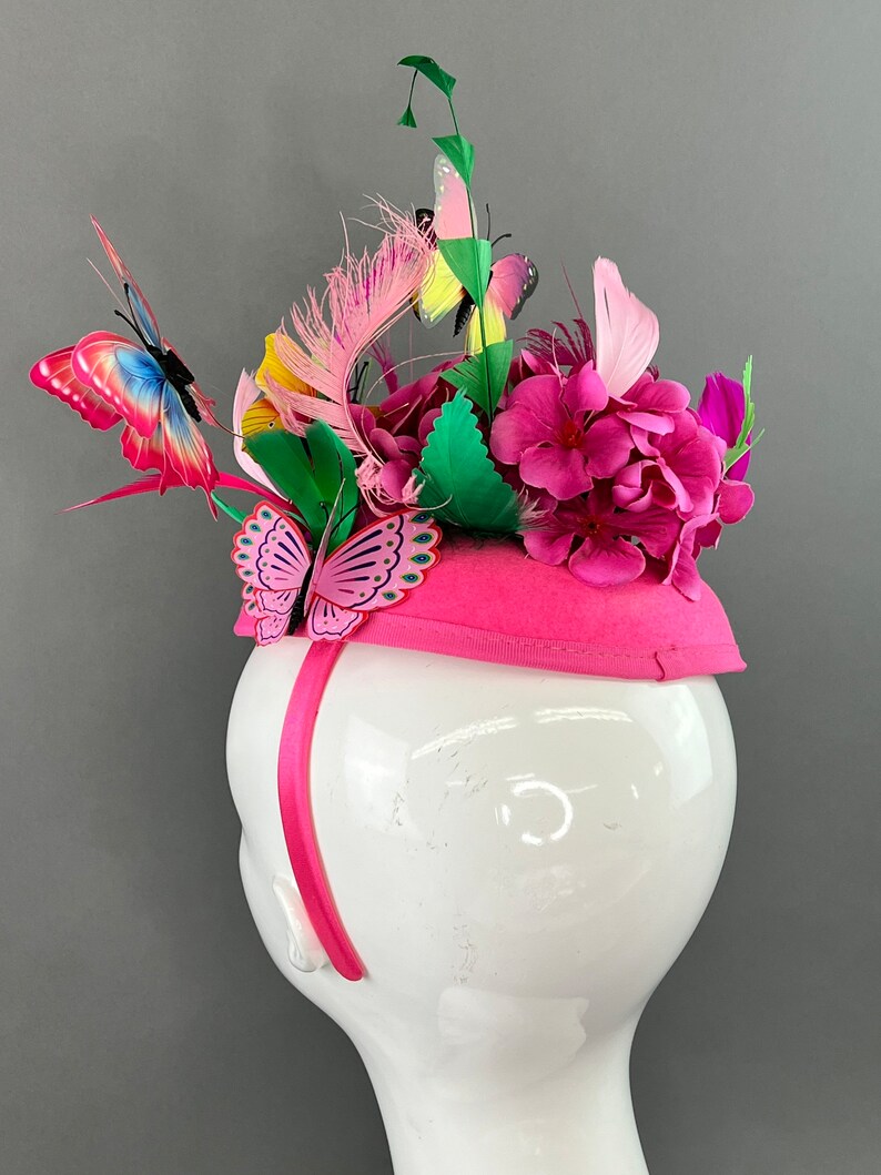 Flamingo Pink Butterfly Fascinator Tea Party Hat Church - Etsy