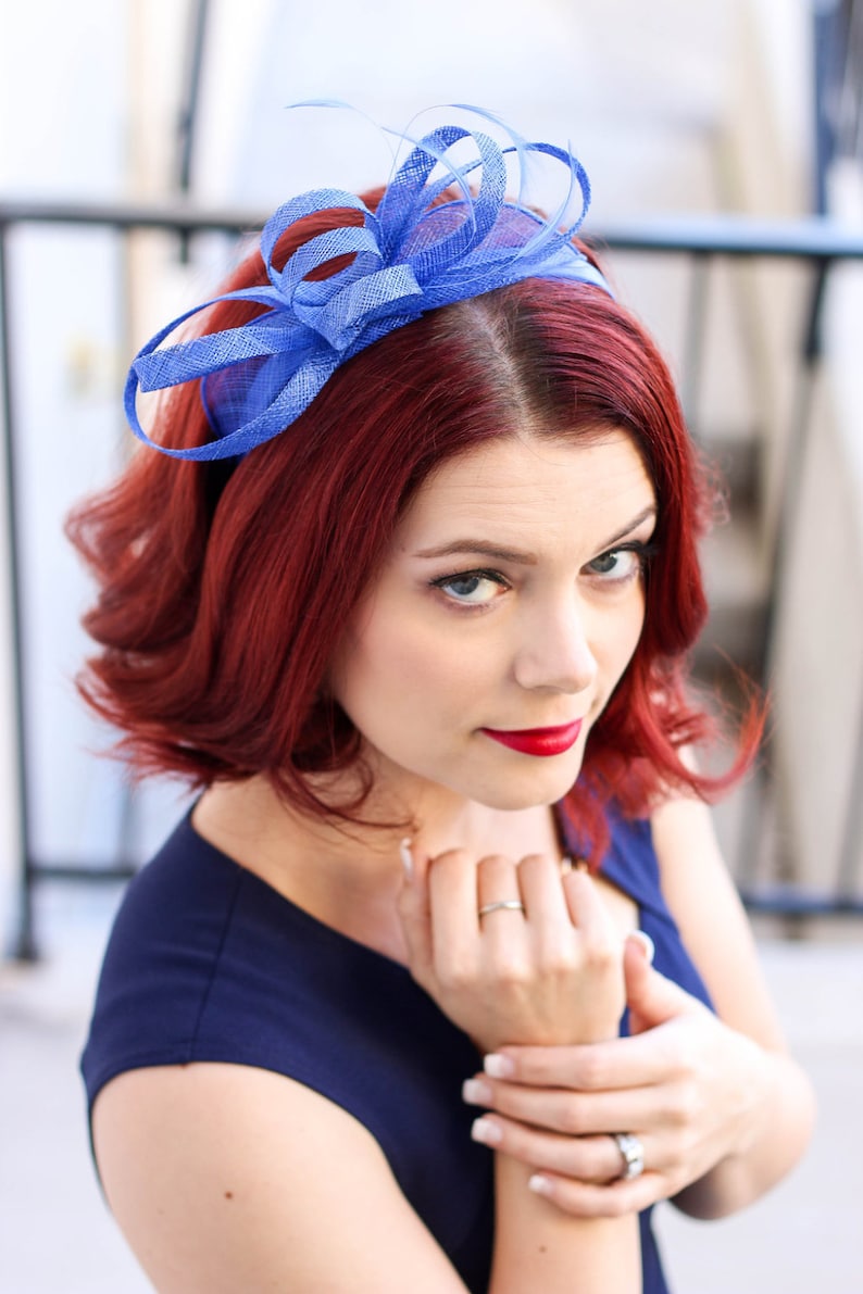 Royal Blue Fascinator Womens Tea Party Hat Church Hat Derby Hat Fancy ...