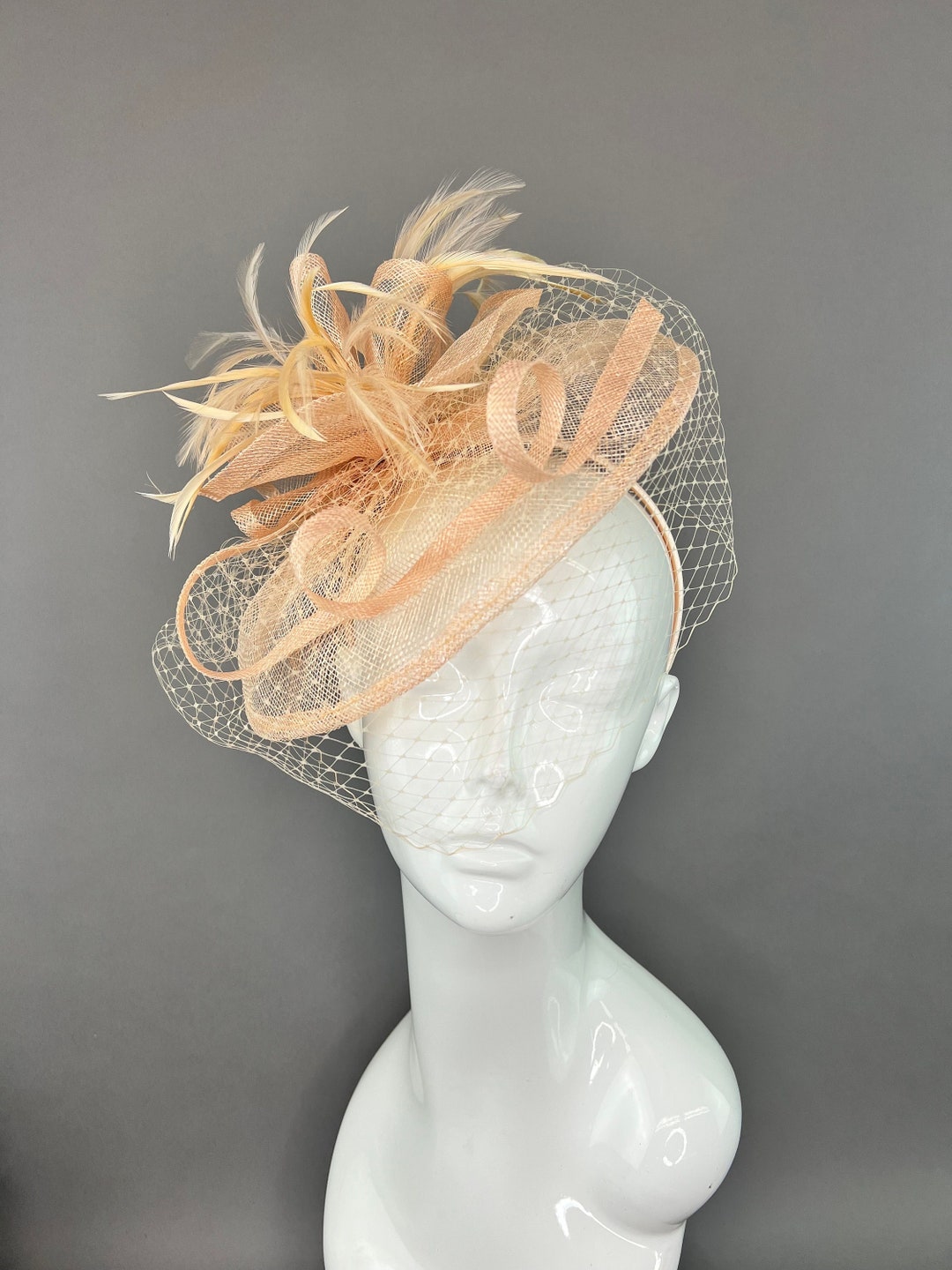 Nude Pink Fascinator With Veil Vintage Themed Tea Party Hatfor Women ...