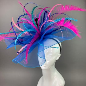Turquoise Color Spray Crinoline Fascinator on Headband - Kentucky Derby ...