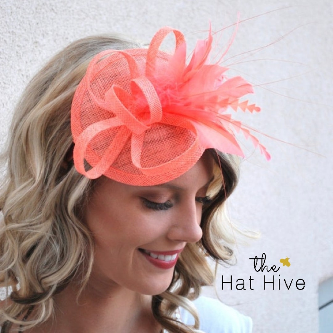 Coral Pink Fascinator Kentucky Derby Hat Tea Party Hat Church Hat Fancy ...