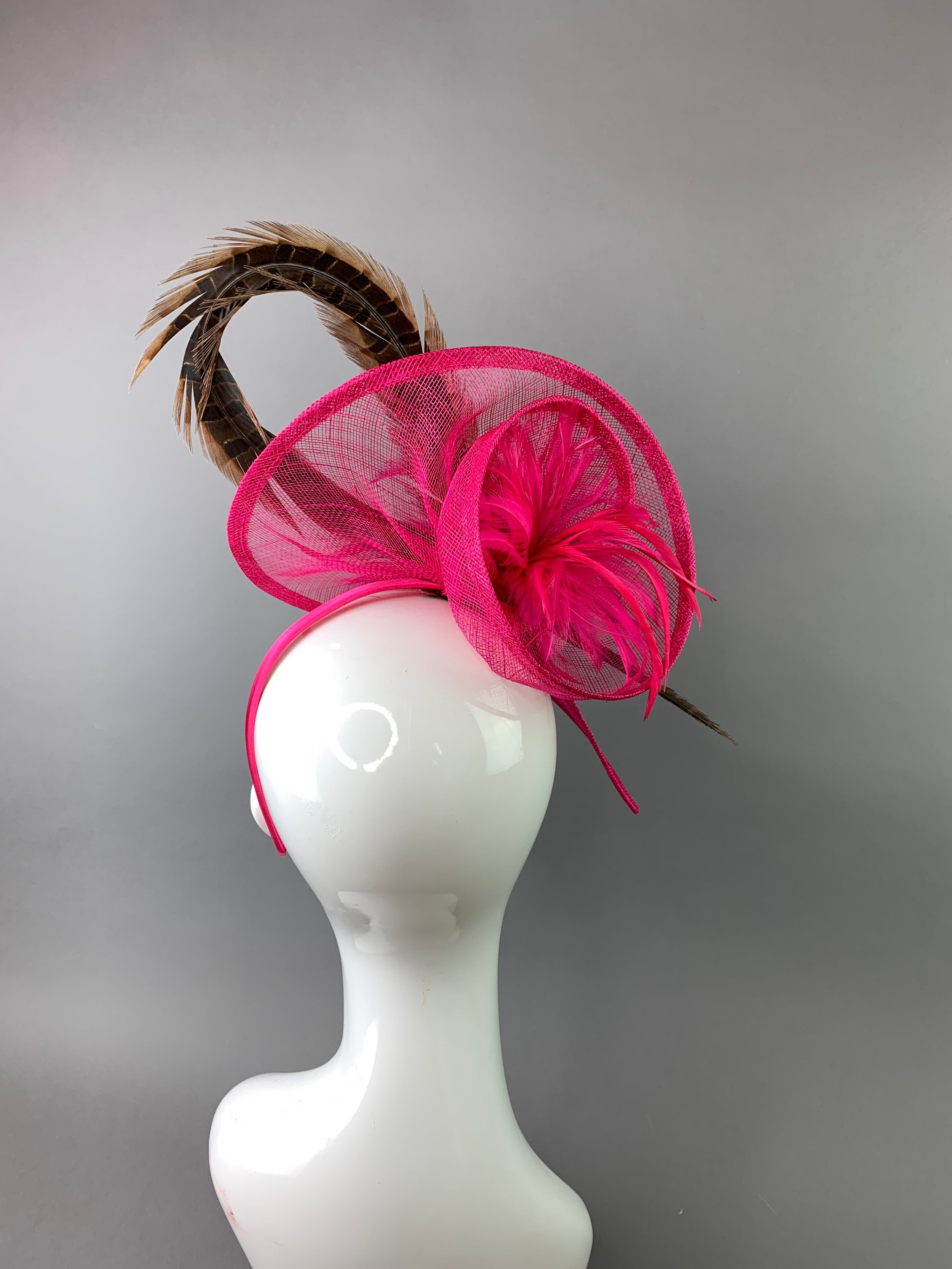 Fuchsia Pink Fascinator With Pheasant Feather Attaches With | Etsy