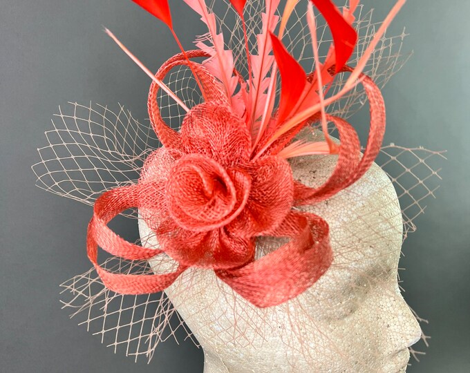 Coral Fascinator noor Coral Fascinator Hat Headband W/ribbon Waves a ...