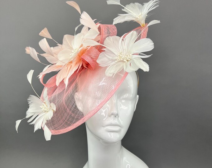 Light Pink and White Fascinator on Headband, Kentucky Derby Hat, High ...