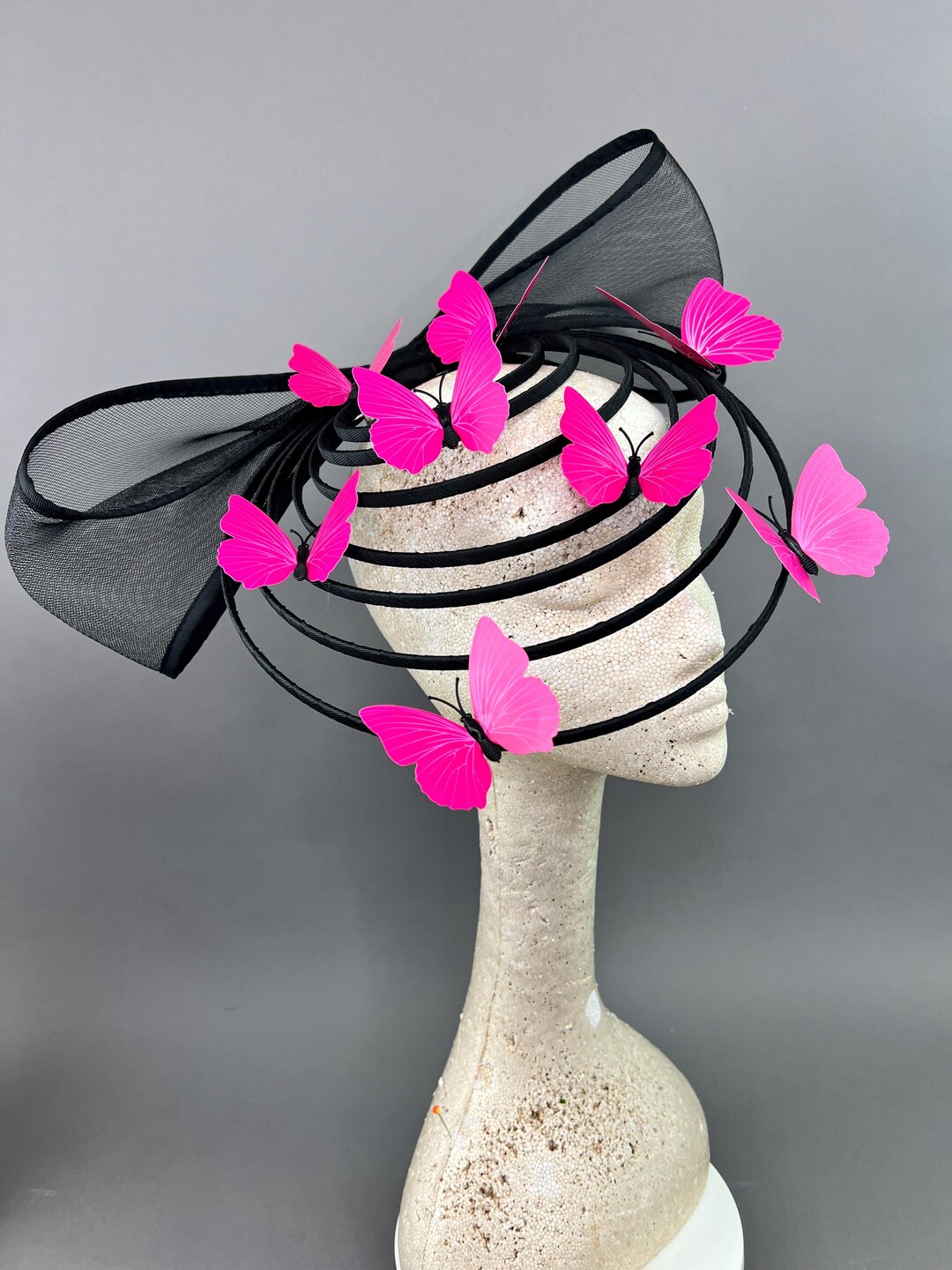 Black and Pink Fascinator, Butterfly Fascinator, Unique Fascinator, Tea ...