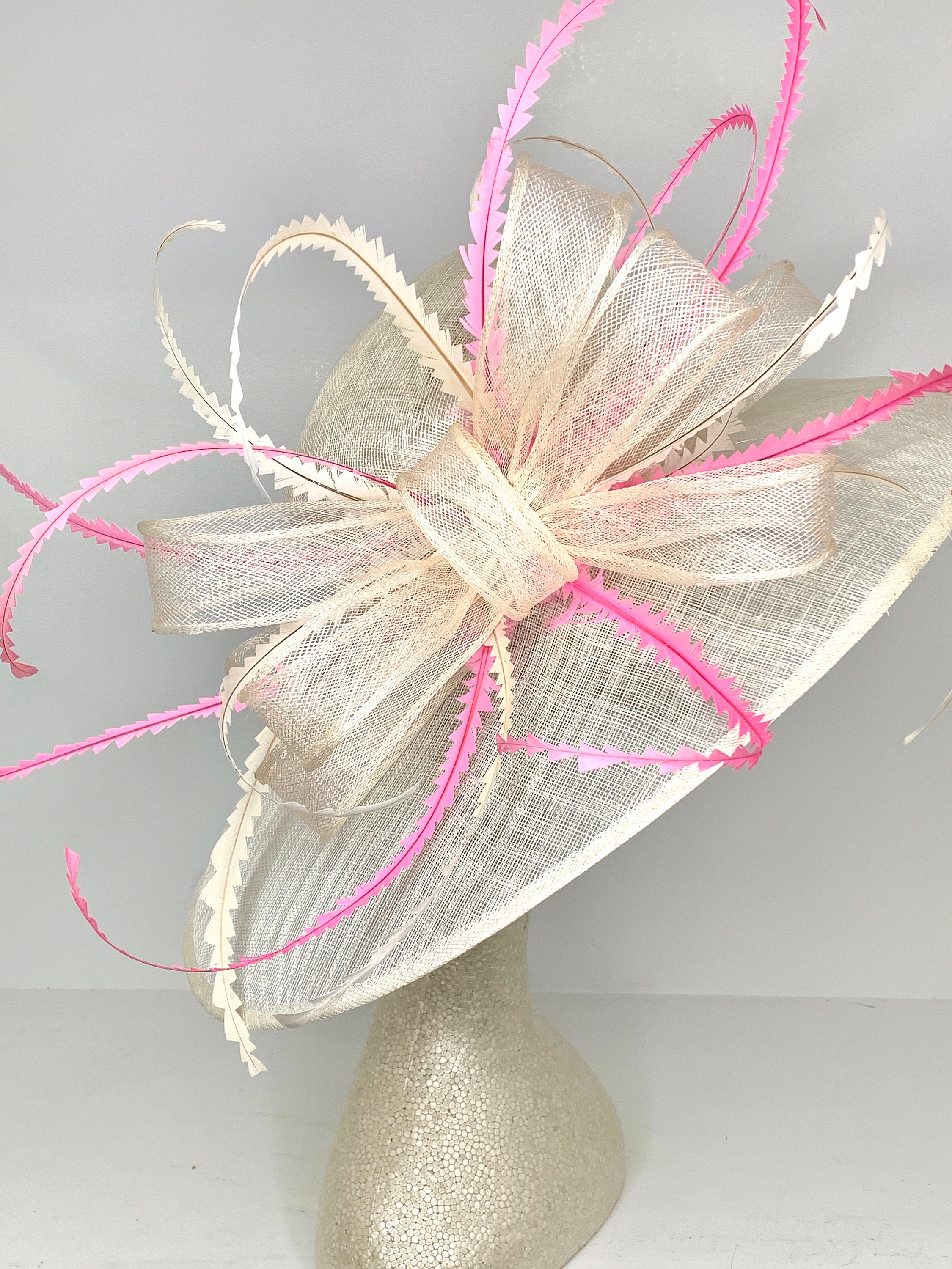 Ivory Derby Hat with Light Pink & Ivory Feathers Kentucky | Etsy