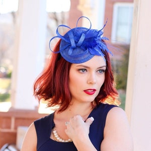 Royal Blue Fascinator Tea Party Hat Church Hat Kentucky Derby Hat ...
