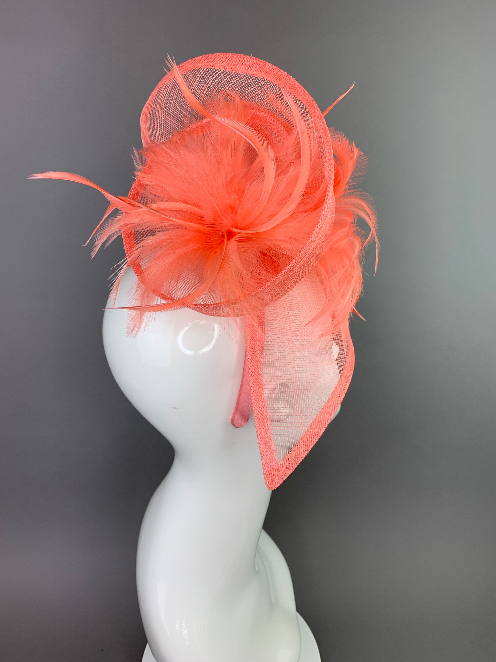 Coral Fascinator on headband Coral Pink Tea Party Hat | Etsy