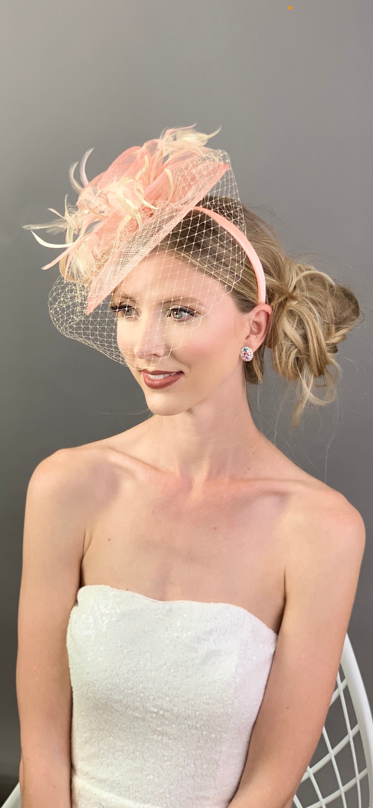 Peach and Champagne Fascinator on Headband the - Etsy UK