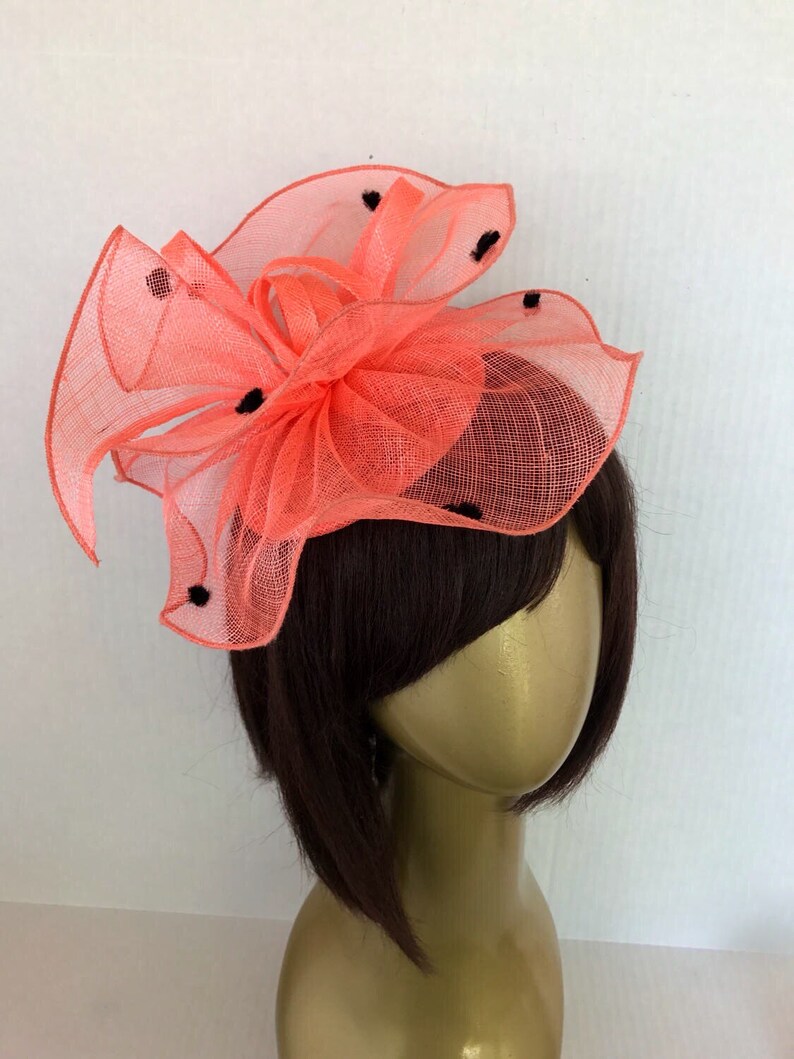 Coral Fascinator Tea Party Hat Church Hat Derby Hat Fancy - Etsy