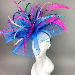 Turquoise Color Spray Crinoline Fascinator on Headband - Kentucky Derby ...