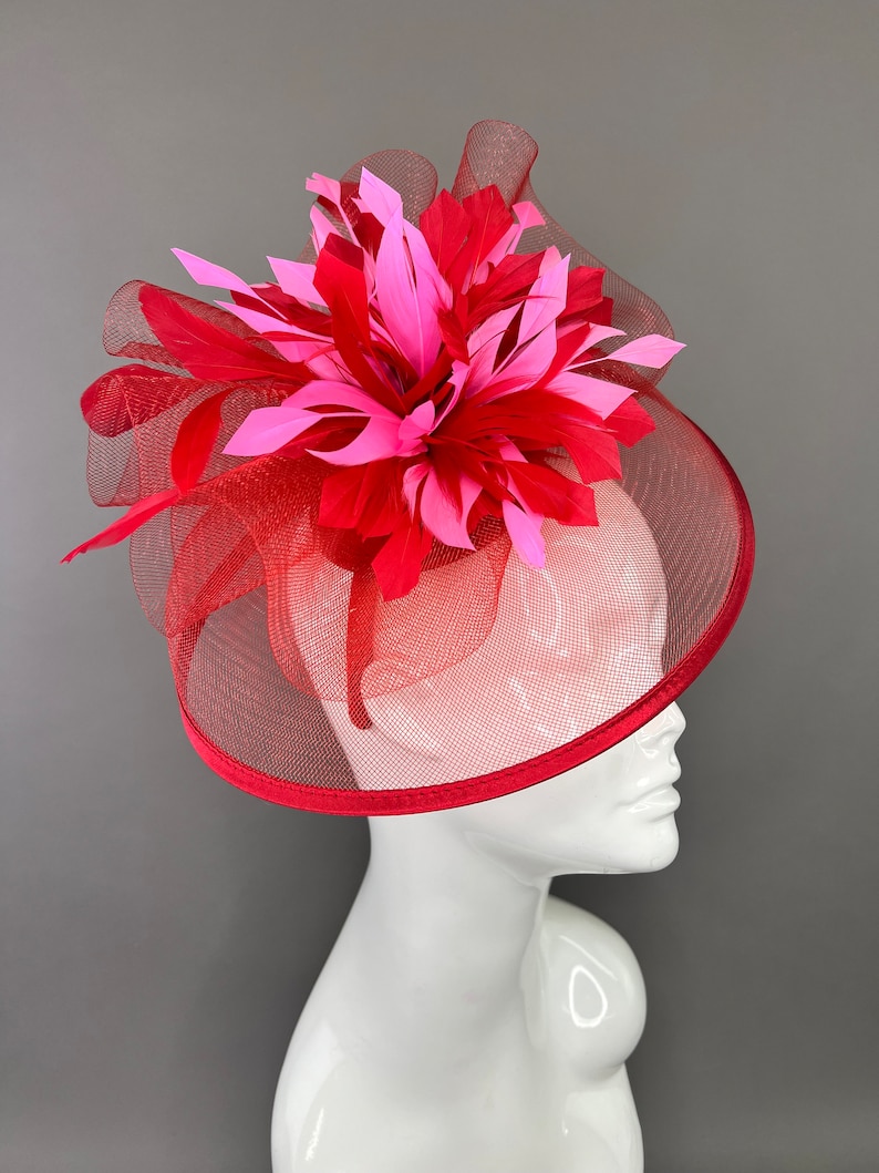 Red and Pink Fascinator on Headband, Kentucky Derby Hat, Tea Party Hat ...
