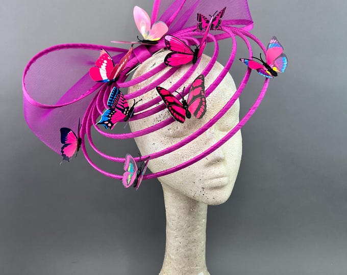 Fuchsia Pink Fascinator, Butterfly Fascinator, Unique Fascinator, Tea ...