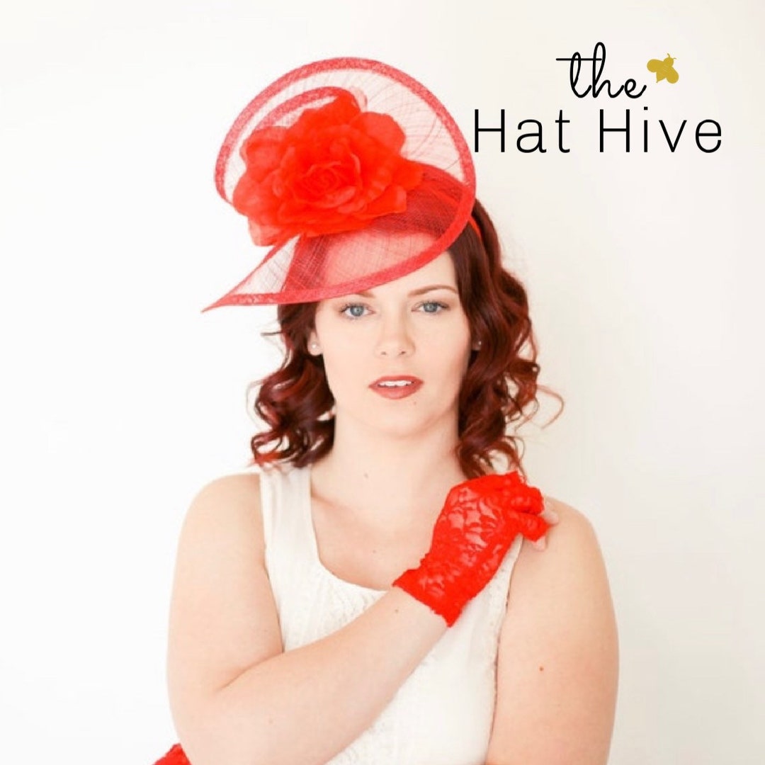 Red Rose Fascinator on Headband Feather Free Fascinator Tea - Etsy