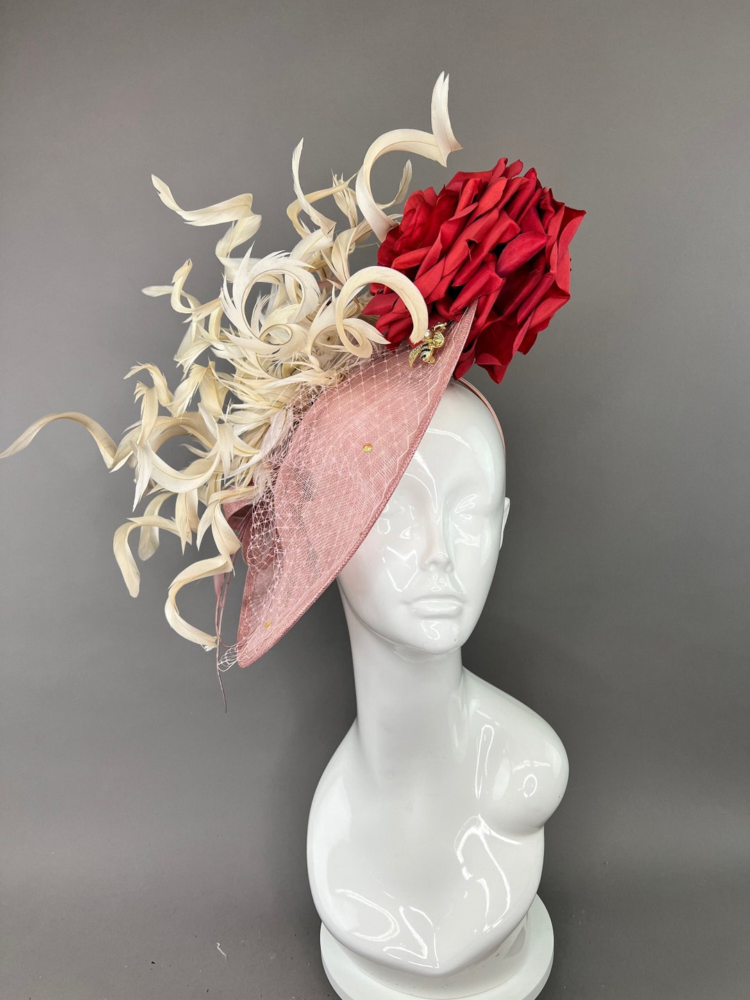 Blush Pink With Ivory Rose Fascinator Hat, Kentucky Derby Hat, Red Rose ...