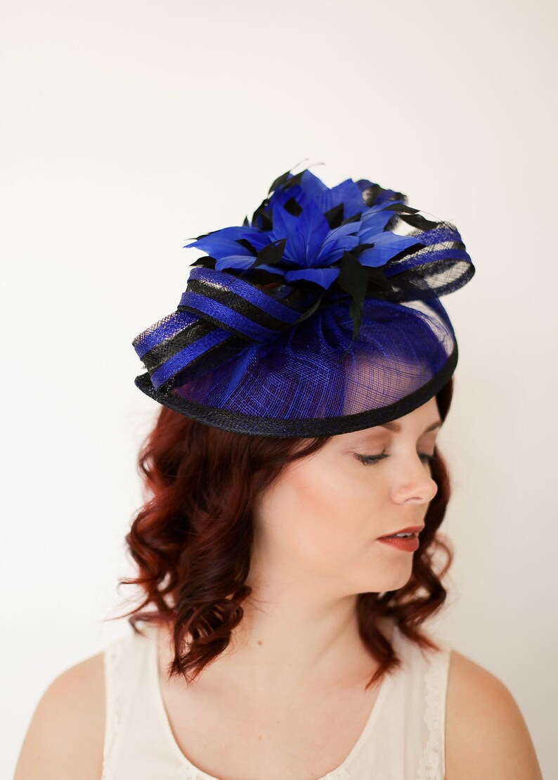 Royal Blue & Black Fascinator Tea Party Hat Derby Hat Fancy - Etsy