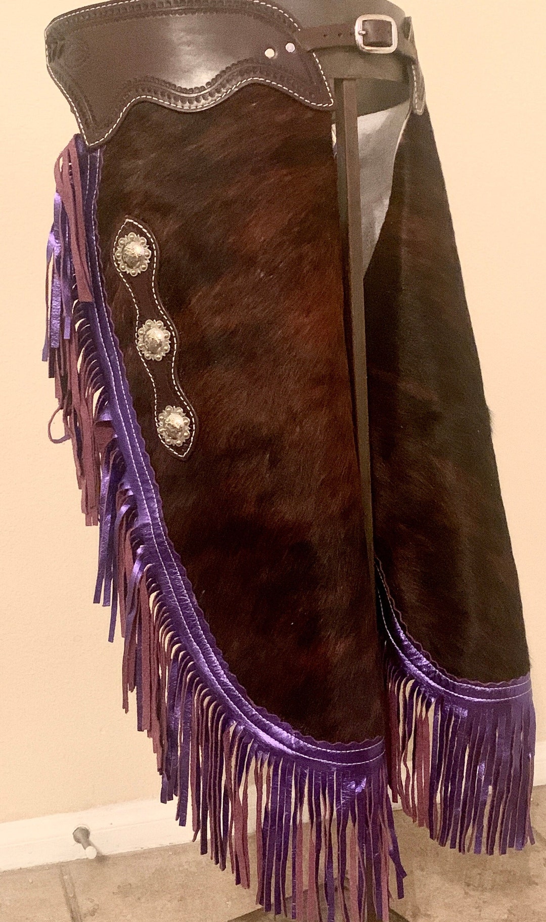 Custom Made Hair-on Cowboy Chaps With Turquoise Fringe - Etsy