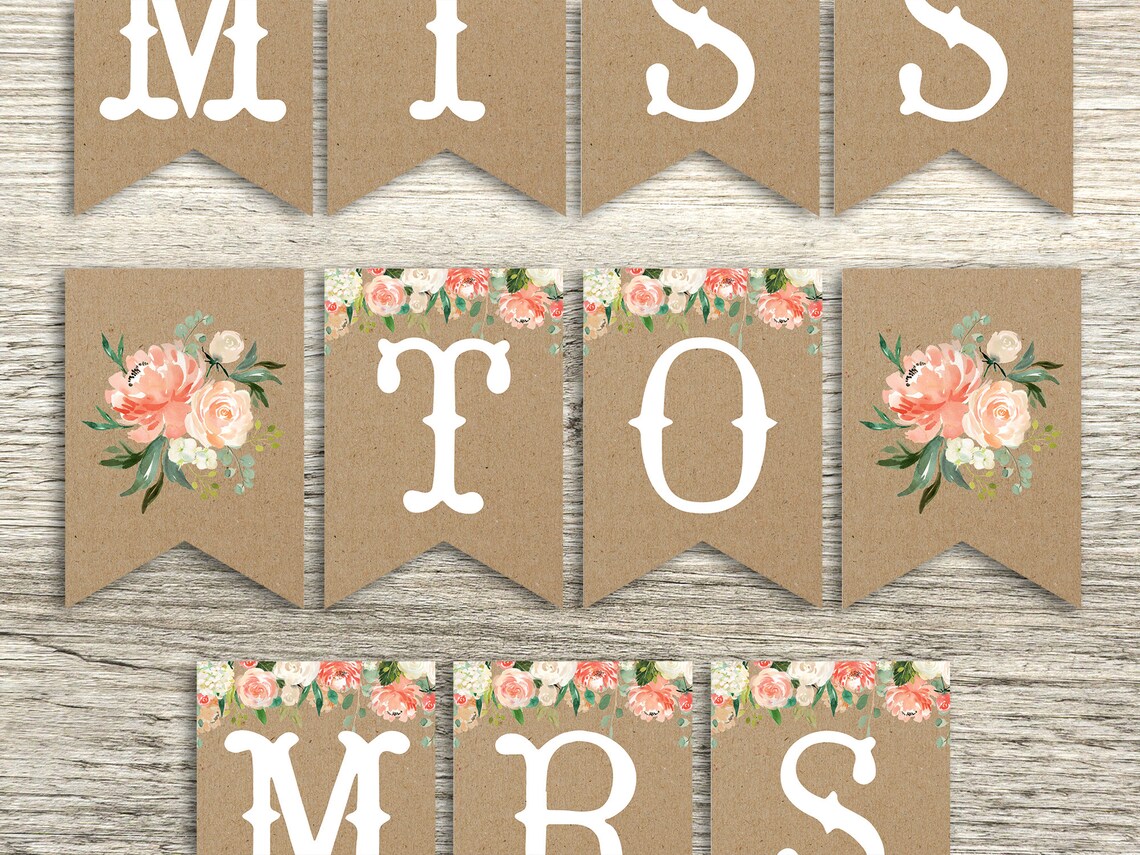 Miss to mrs banner floral bridal shower banner bridal shower | Etsy