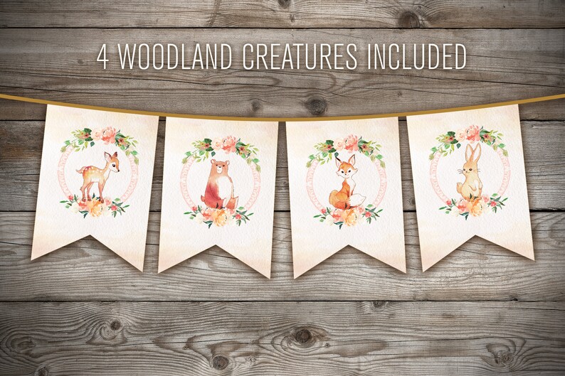 Woodland Baby Shower Banner Printable Woodland Animals Boho Baby Shower ...