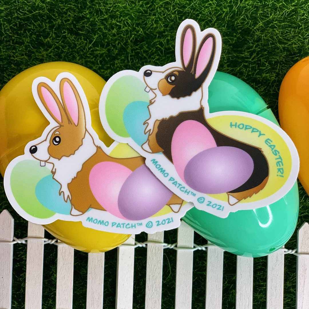 Hoppy Easter Happy Easter Corgi Bunny Vinyl Sticker - Etsy