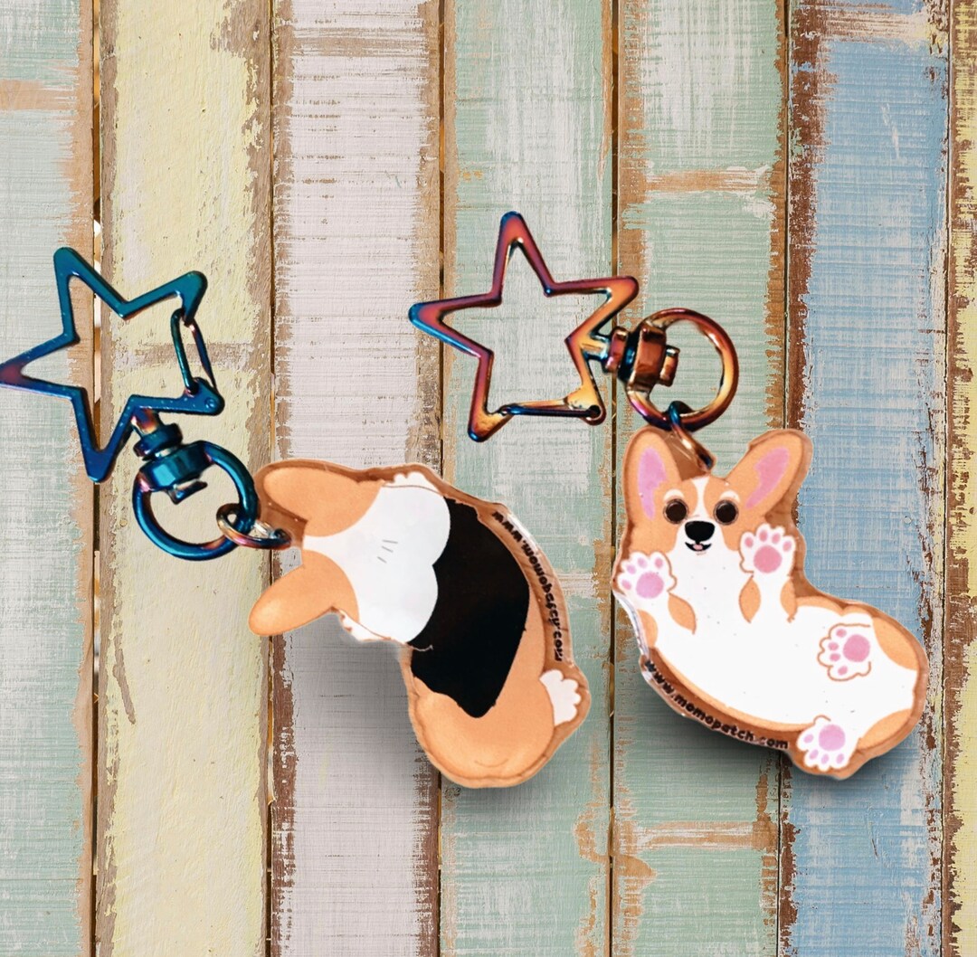 Bottoms up Double Acrylic Pembroke Welsh Corgi Glitter Resin Dome Keychains Keyring Charm - Etsy