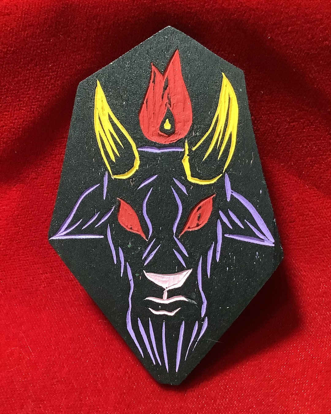 Hand Carved Wood Purple Baphomet Brooch - Etsy