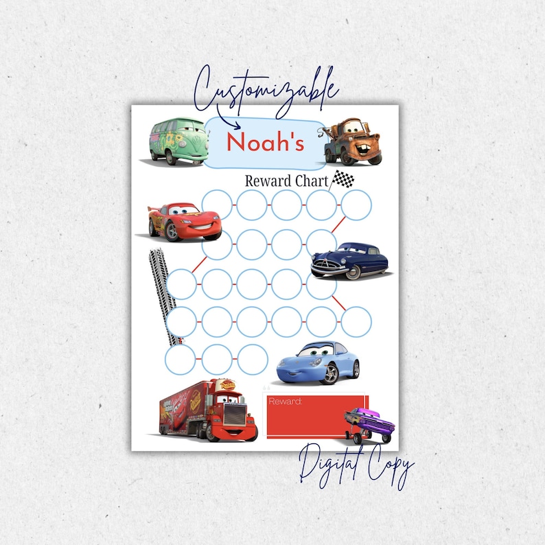 Cars Movie Customizable Kid's Printable Reward| Potty | Behavior Chart ...