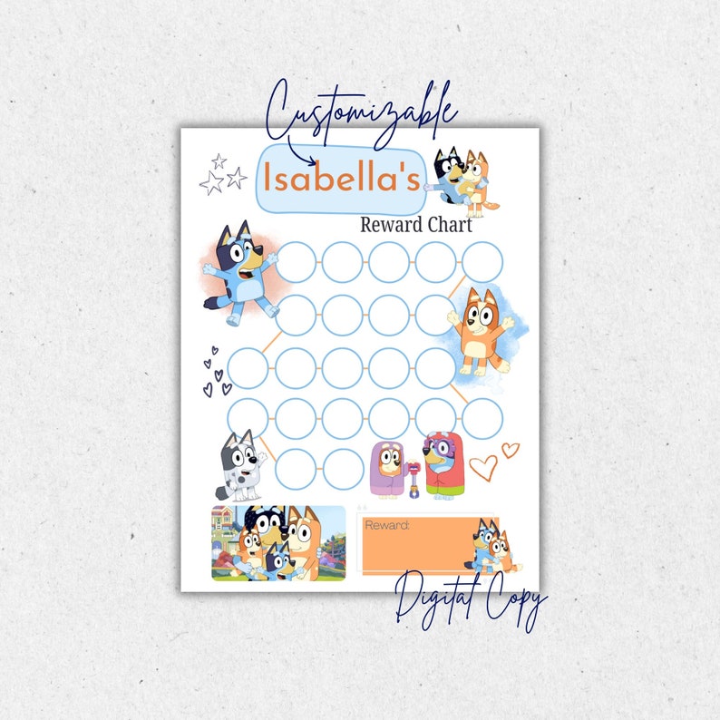 Bluey Customizable Kid's Printable Reward| Potty | Behavior Chart With ...
