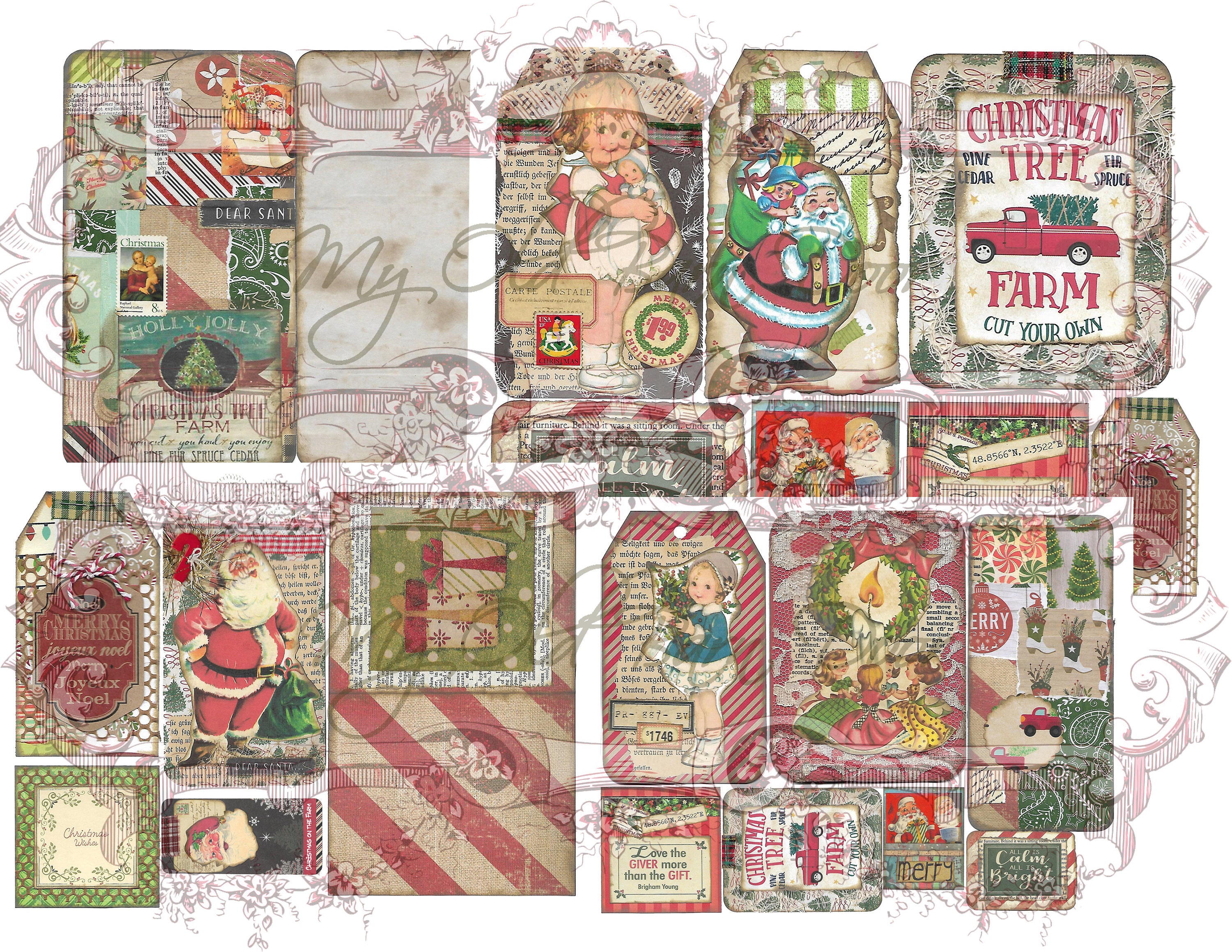 Farmhouse Christmas Collage Kit, Digital Download, Farm, Junk Journal ...