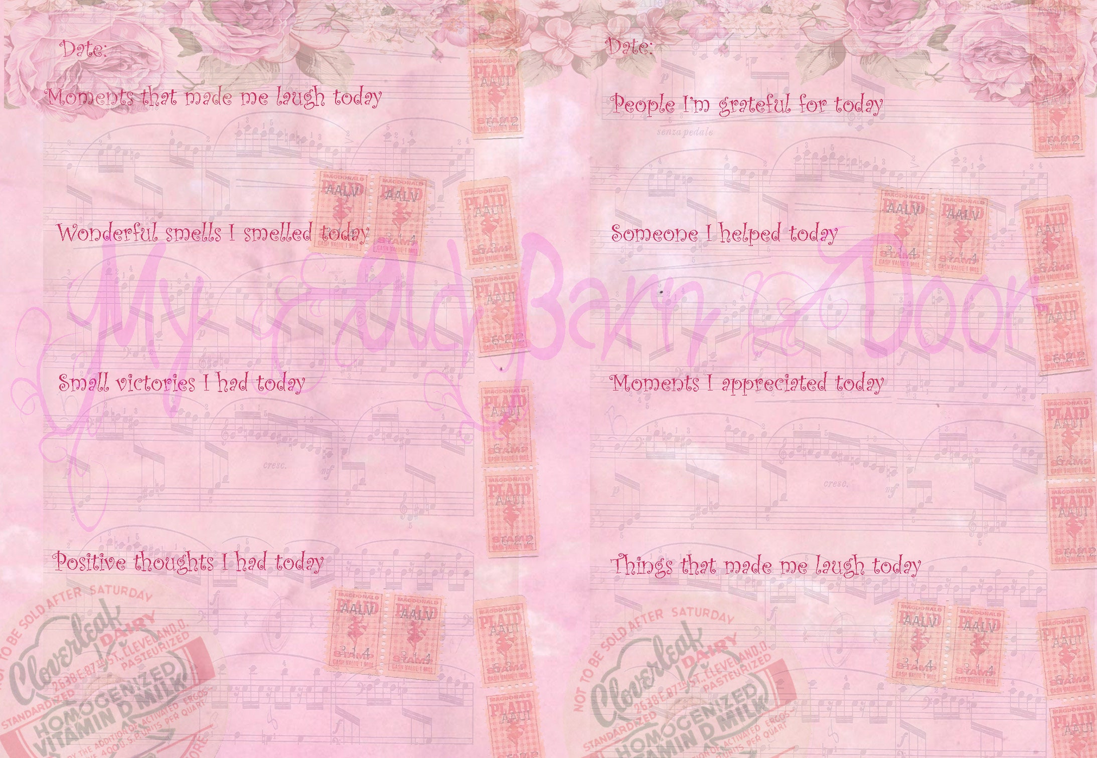 Shabby Pink - Gratitude Journal, DIGITAL UPLOAD, Junk Journal, Diary ...