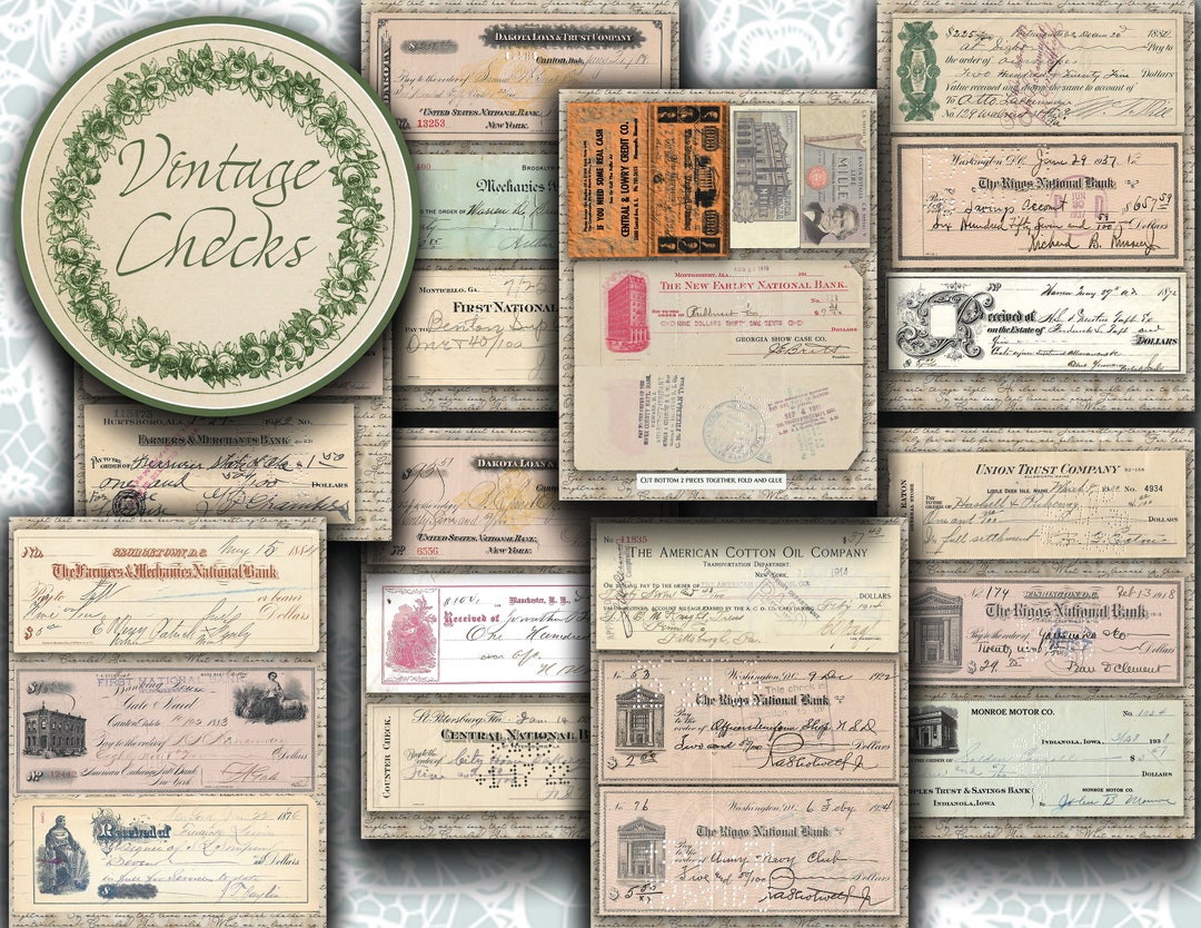 Vintage Checks Ephemera, Journal, Junk Journal, Scrapbook, Planner ...