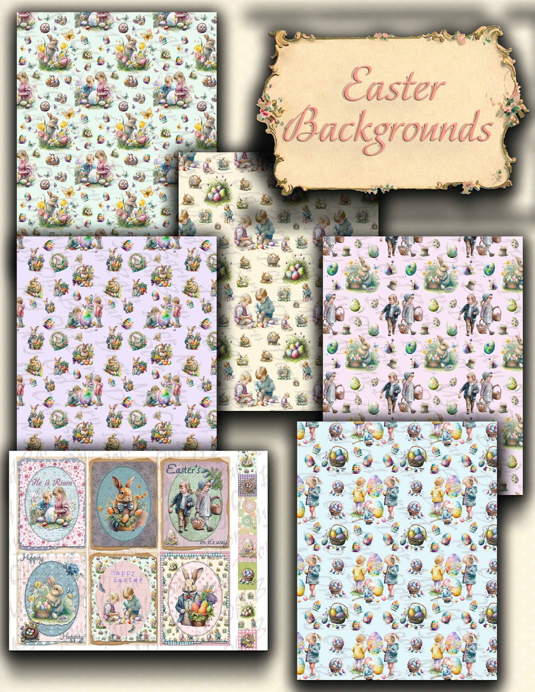 Easter Backgrounds Patterned Papers, Digital Download, Easter ...