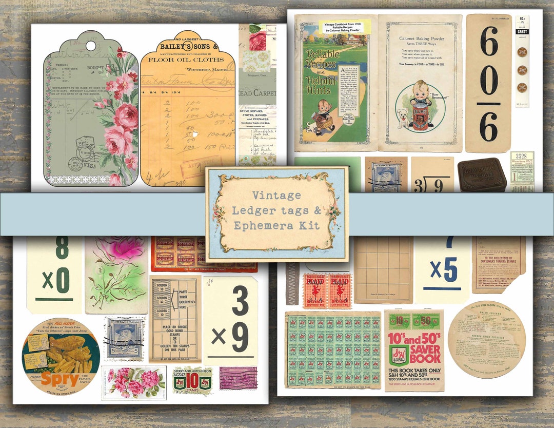 Vintage Ledger Tags & Ephemera Kit, Digital Download, Vintage Ledger ...