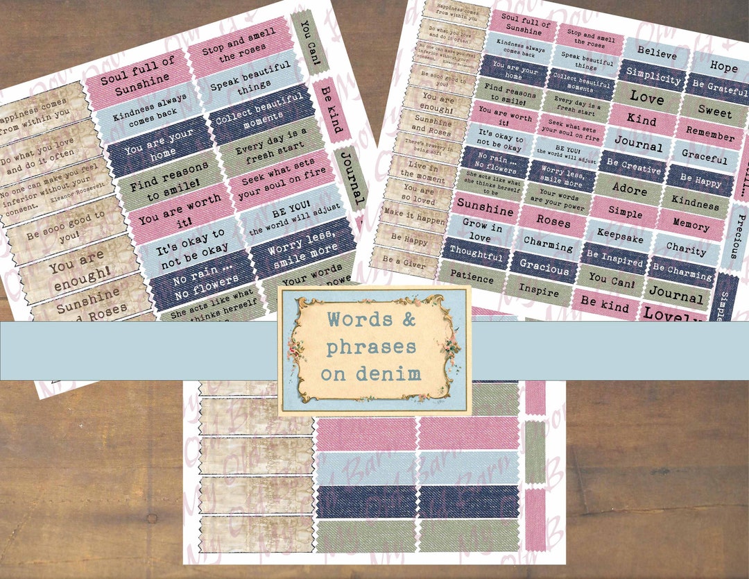 Words & Phrases on Denim Digital Download in Light Blue, Pink, Green ...