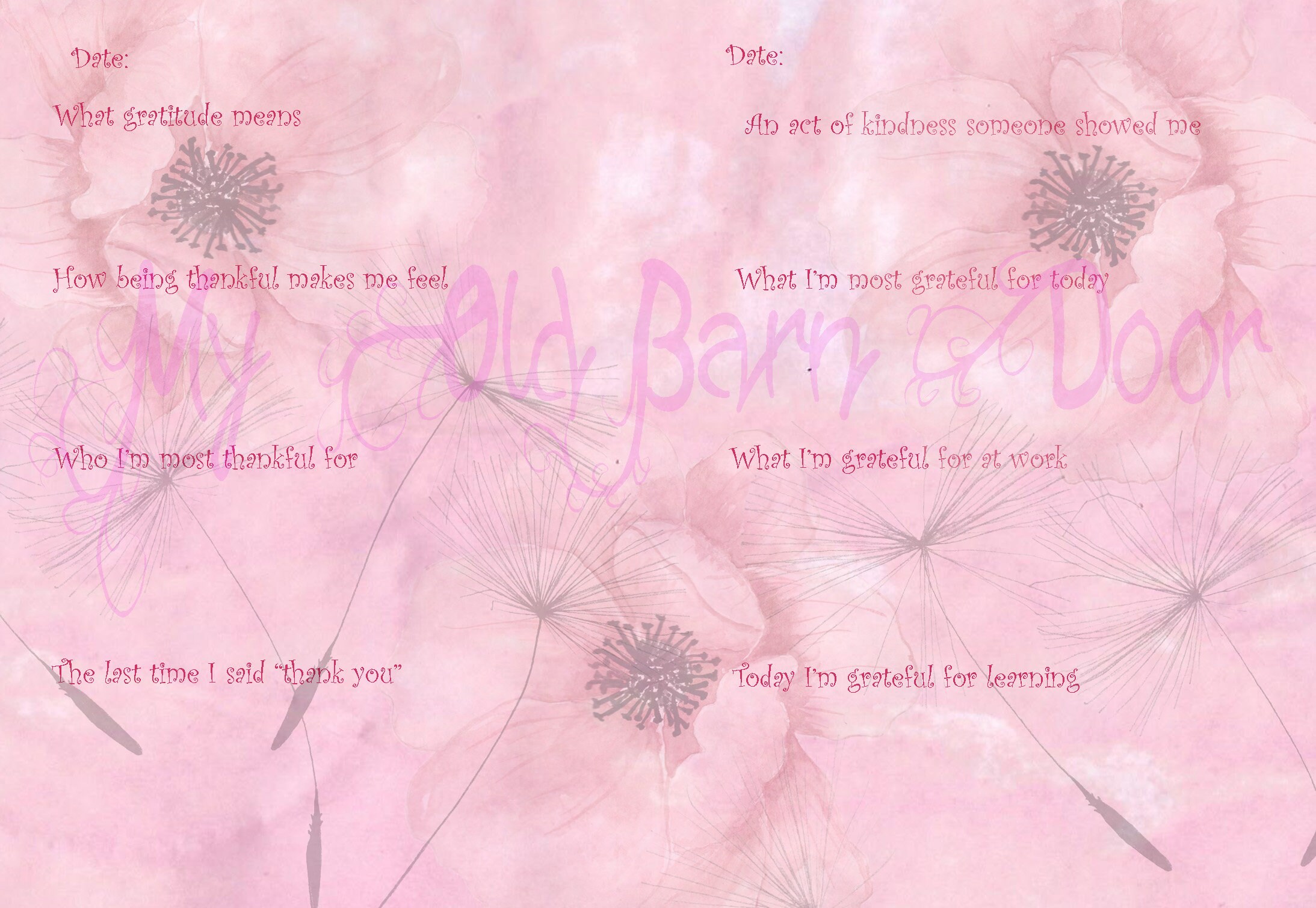 Shabby Pink - Gratitude Journal, DIGITAL UPLOAD, Junk Journal, Diary ...