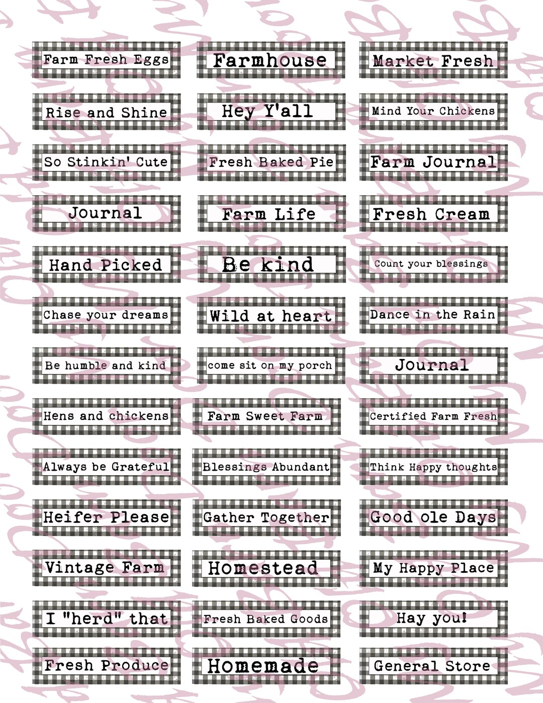 Black and White Gingham Farm Labels, Farmhouse, Farm Labels, Farm ...