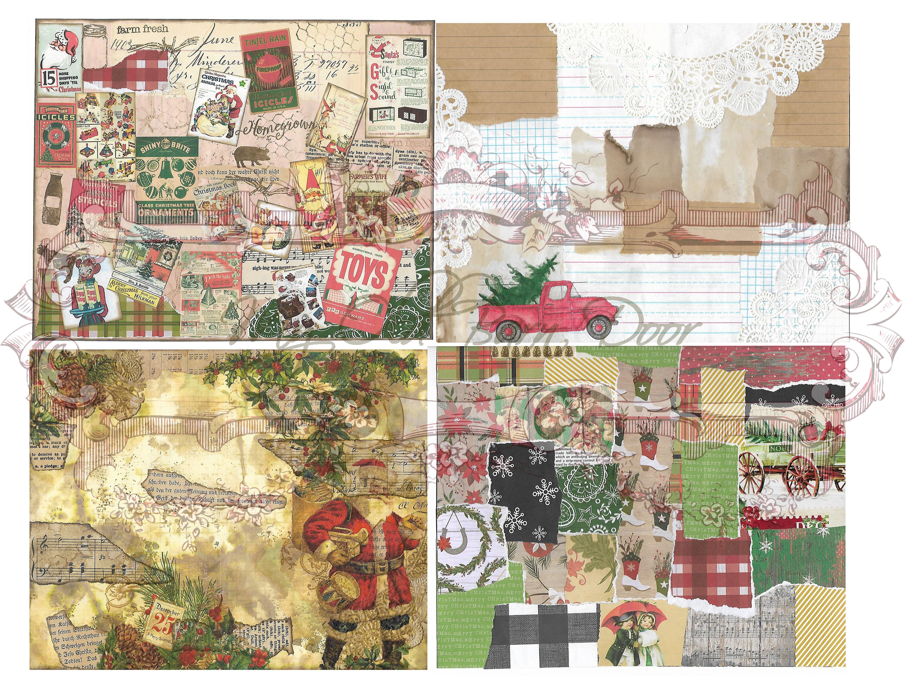 Farmhouse Christmas Collage Kit, Digital Download, Farm, Junk Journal ...