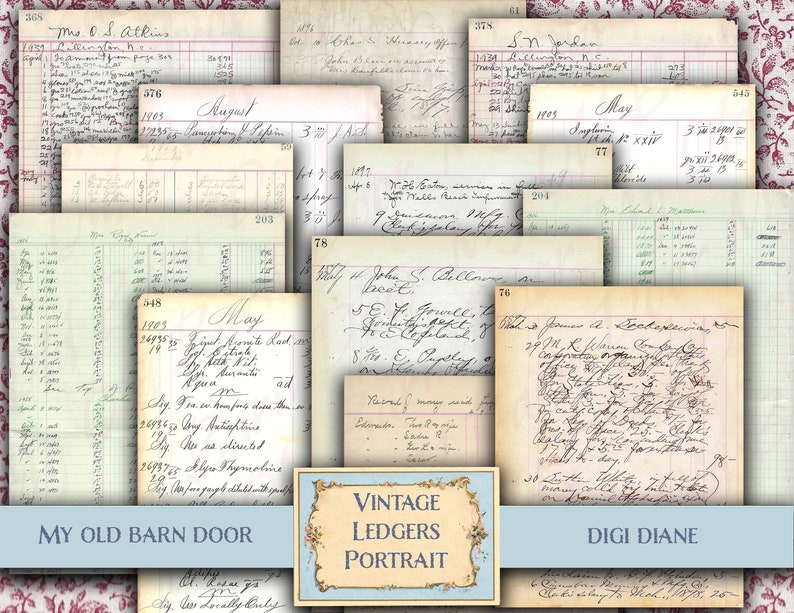 Vintage Ledgers Portrait, Digital Download, Ledger Paper, Scrapbook ...