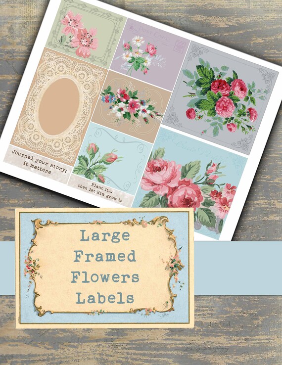 Large Framed Flowers Labels Digital Download Journal Junk | Etsy