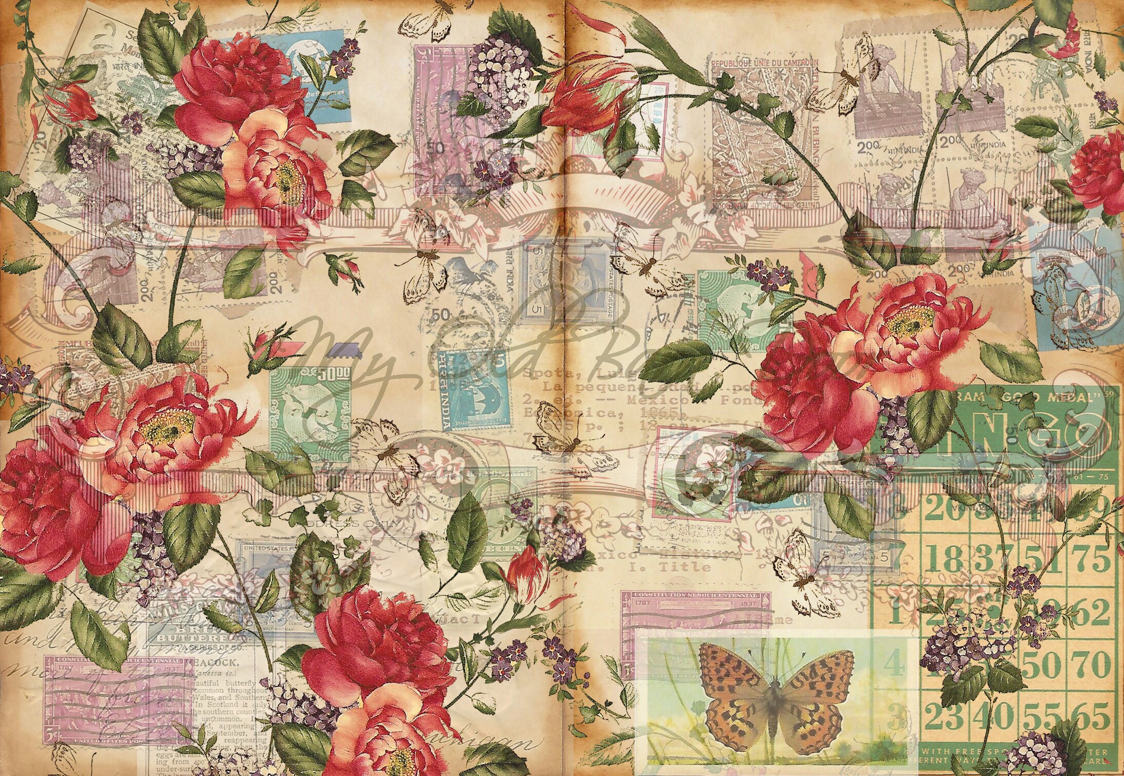 Rice Paper for Decoupage, Botanical Style, Junk Journal, Scrapbook ...