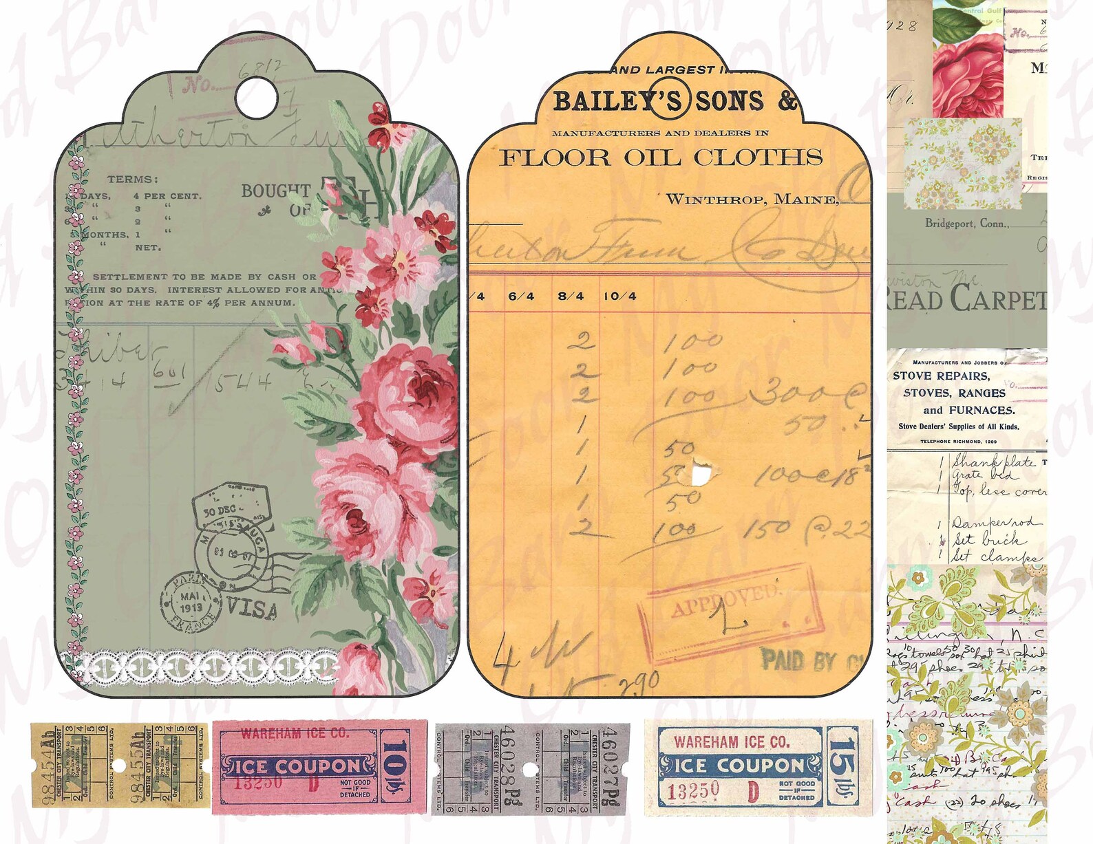 Vintage Ledger Tags & Ephemera Kit Digital Download Vintage - Etsy